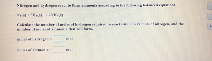 Solved Nitrogen and hydrogen react to form ammonia according | Chegg.com