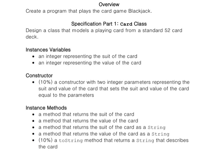 Solved Overview Create a program that plays the card game | Chegg.com