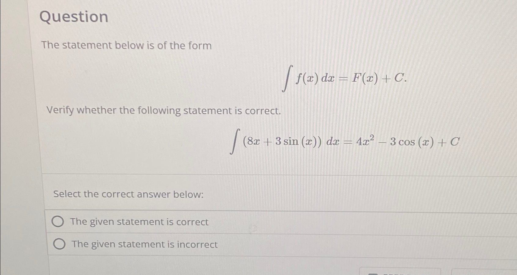 Solved QuestionThe statement below is of the | Chegg.com