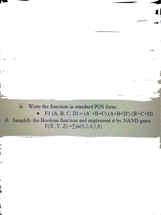 Solved ii. Write the function in standard POS form: • F1 (A, | Chegg.com