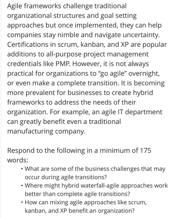 Solved Agile Frameworks Challenge Traditional Organizational