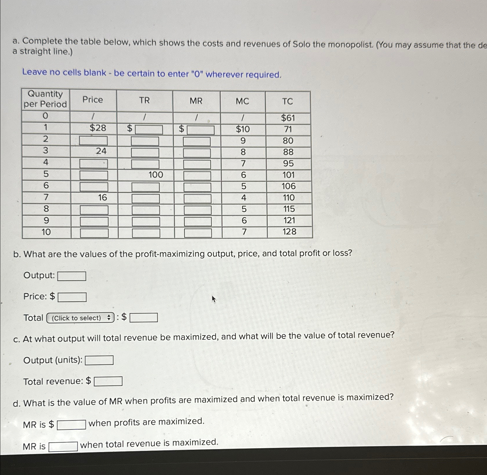 Solved a. ﻿Complete the table below, which shows the costs | Chegg.com