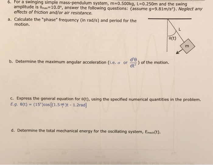 Solved 6. For a swinging simple mass-pendulum system, | Chegg.com