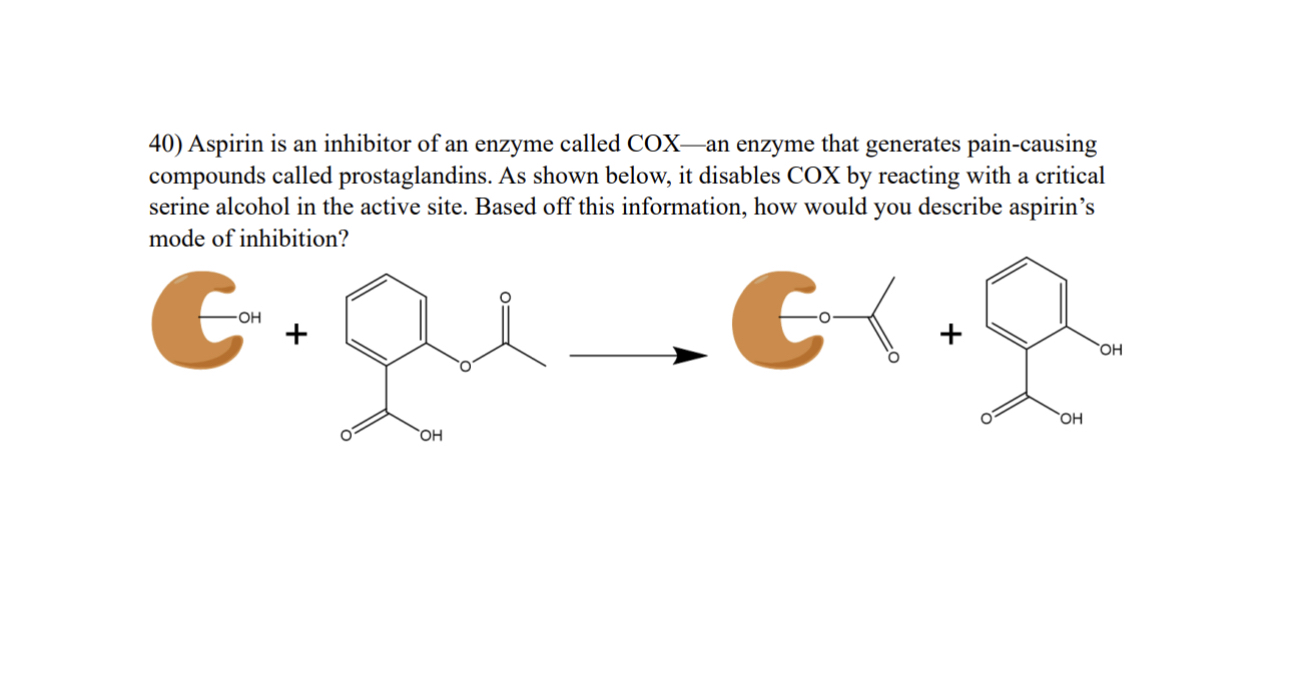 Solved Aspirin is an inhibitor of an enzyme called COX-an | Chegg.com