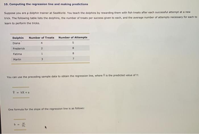 Solved 10. Computing the regression line and making | Chegg.com