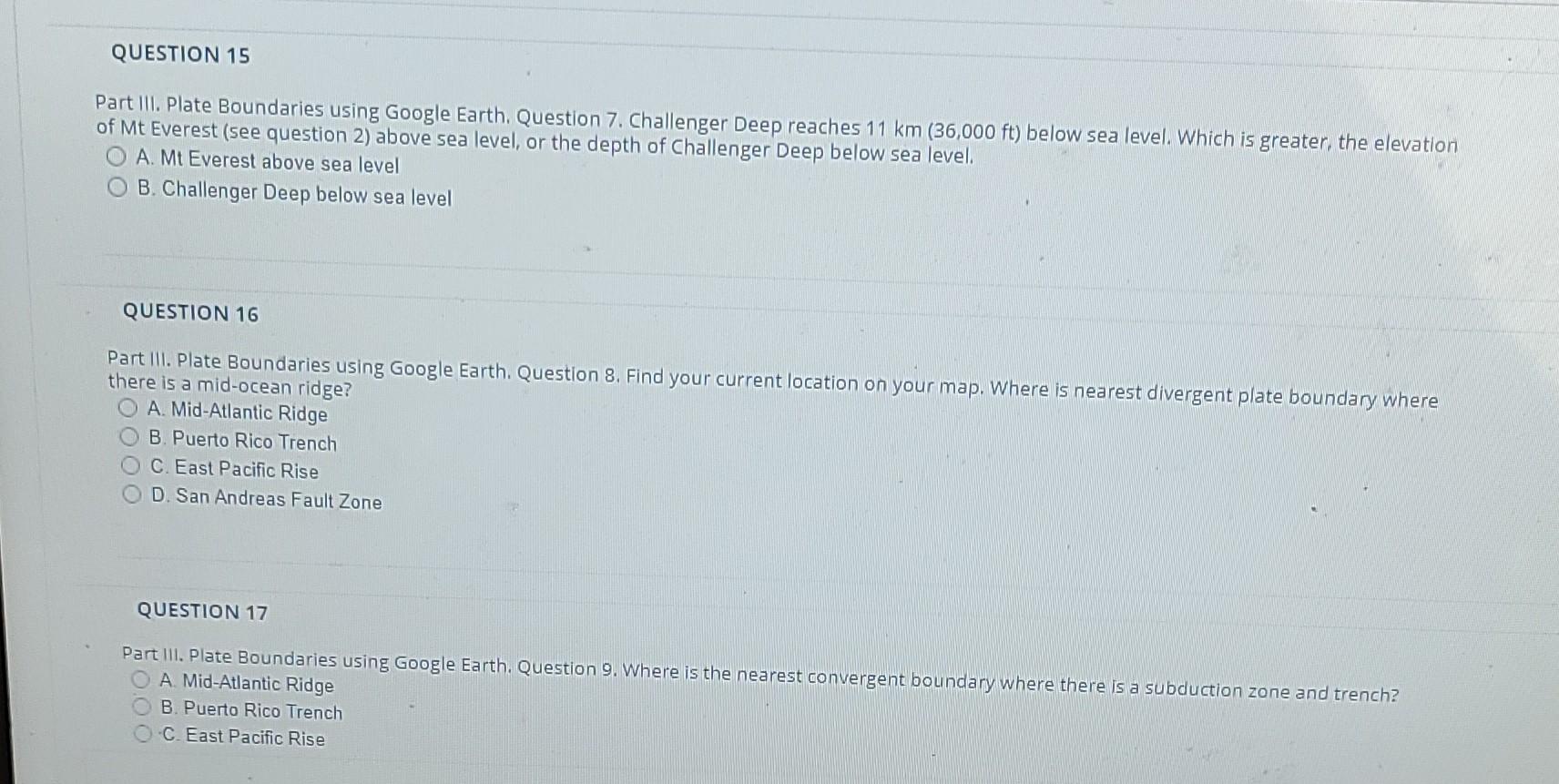 Solved Part III. Plate Boundaries using Google Earth. | Chegg.com