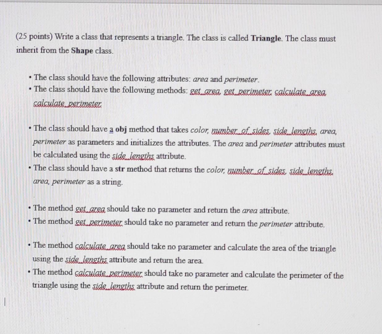 25 points) Write a class that represents a triangle. | Chegg.com