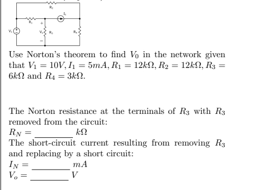 Use Norton's theorem to find V0 ﻿in the network given | Chegg.com