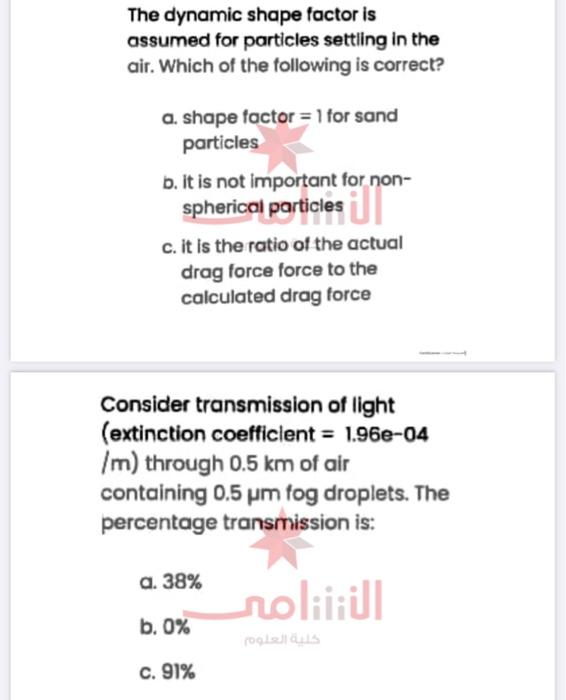 Solved The dynamic shape factor is assumed for particles | Chegg.com