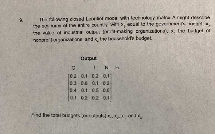 Solved The following closed Leontief model with technology | Chegg.com