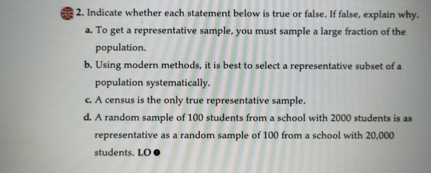 Solved 2. Indicate whether each statement below is true or | Chegg.com