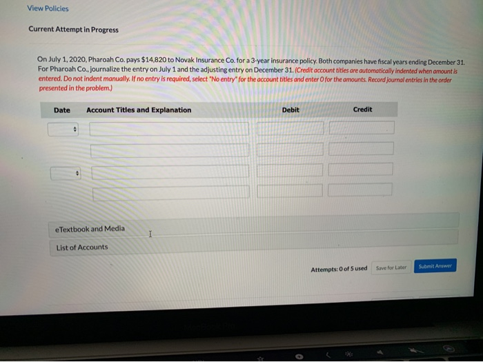 Solved View Policies Current Attempt in Progress On July 1, | Chegg.com