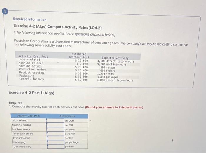 Solved ! Required information Exercise 4-2 (Algo) Compute | Chegg.com