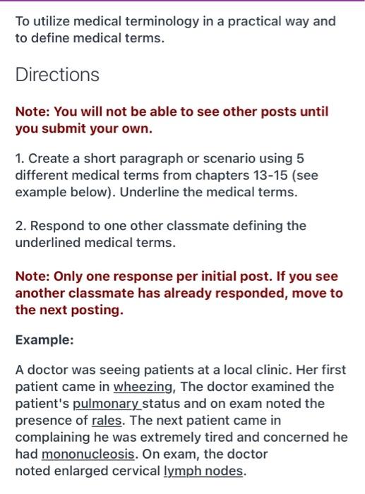 Solved To utilize medical terminology in a practical way and | Chegg.com