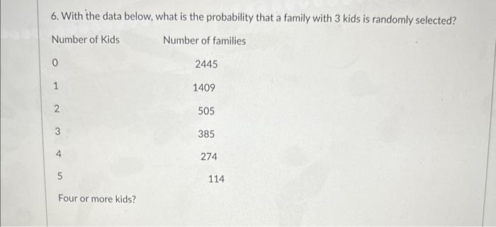 Solved 6. With the data below, what is the probability that | Chegg.com