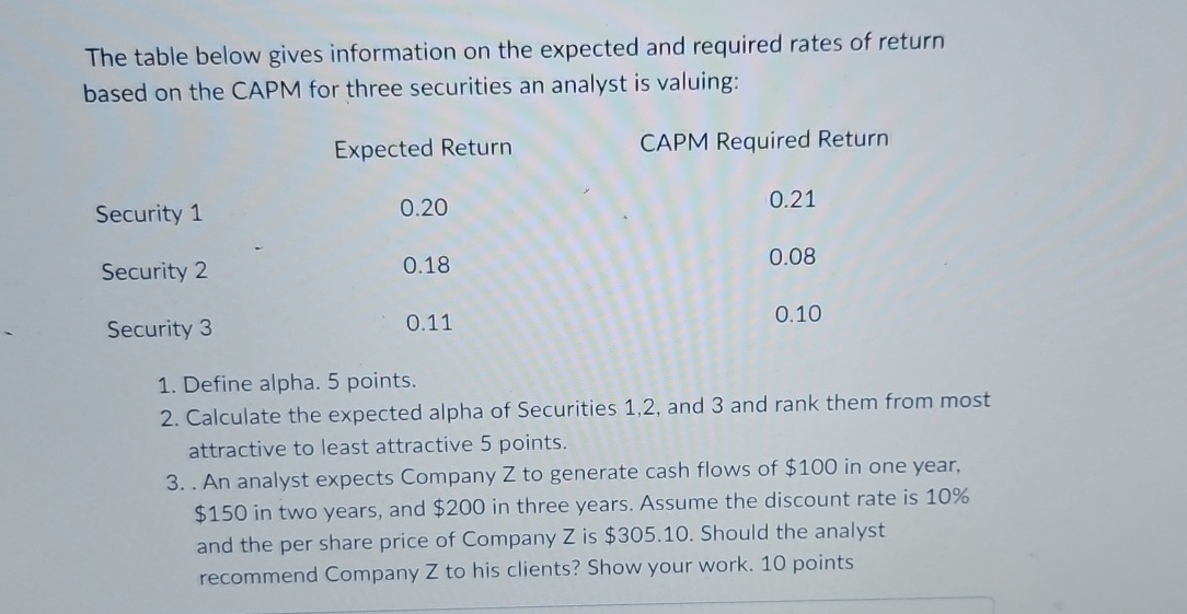 Solved The table below gives information on the expected and | Chegg.com