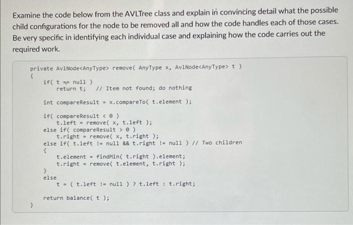 Solved Examine the code below from the AVLTree class and | Chegg.com