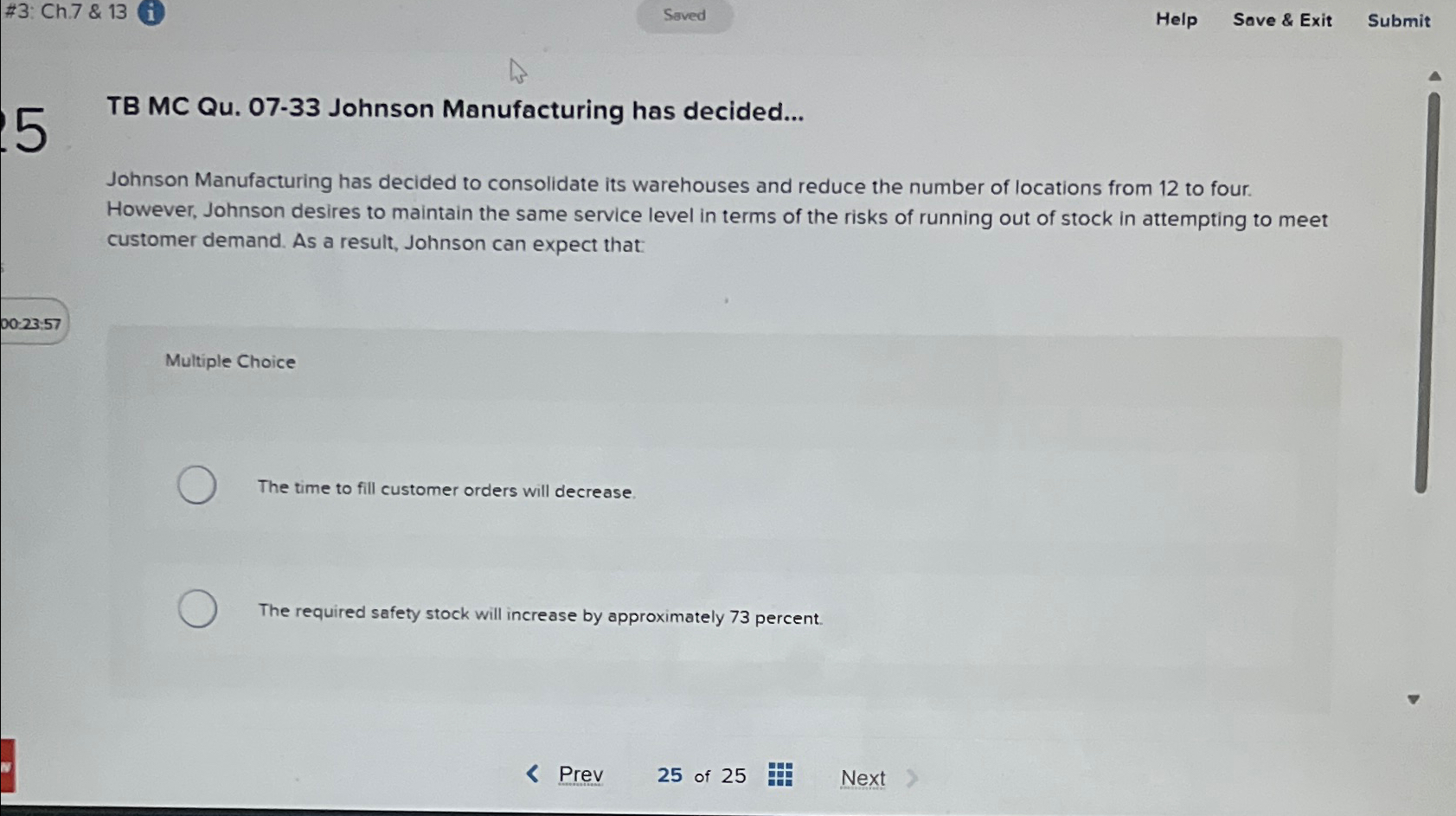 Solved #3: Ch 7 ﻿& 13 (i)SavedHelpSave & ExitSubmitTB MC | Chegg.com