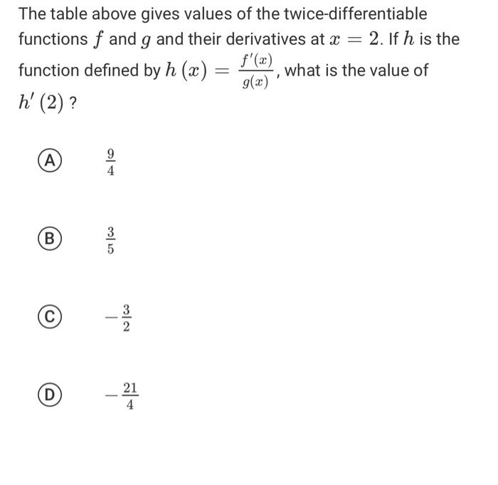 The table above gives values of the | Chegg.com