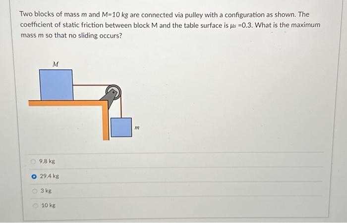 Solved Two blocks of mass m and M=10 kg are connected via | Chegg.com