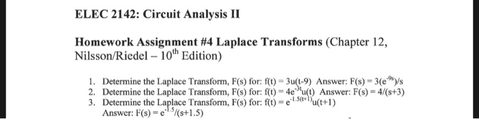 Solved ELEC 2142: Circuit Analysis II Homework Assignment #4 | Chegg.com