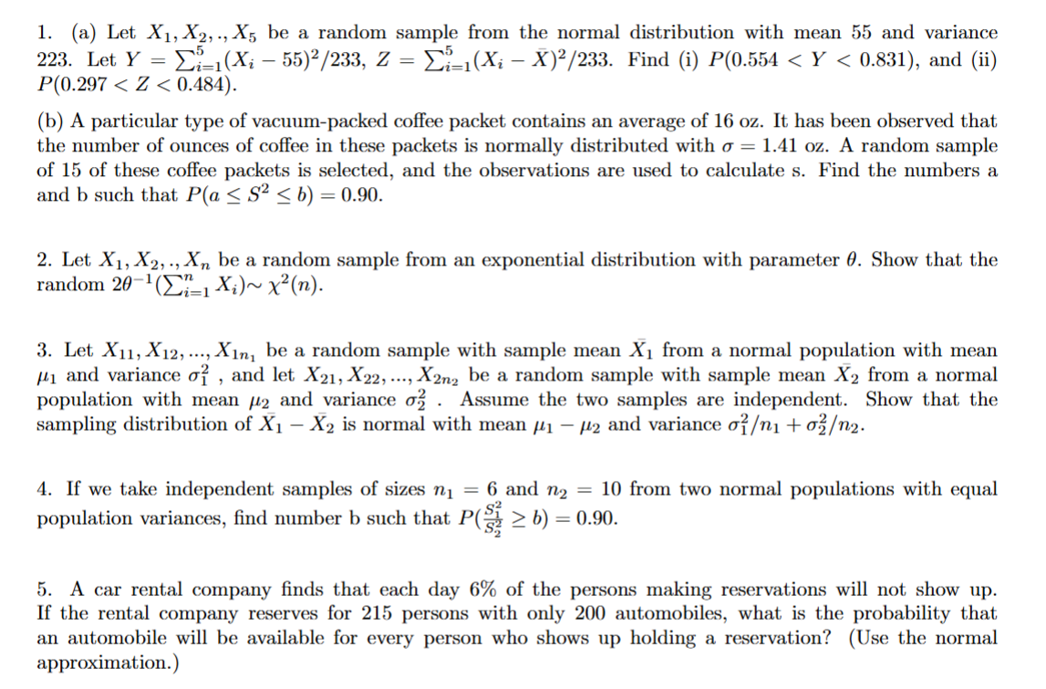 Solved (a) ﻿Let x1,x2,.,x5 be ﻿a random sample from the | Chegg.com