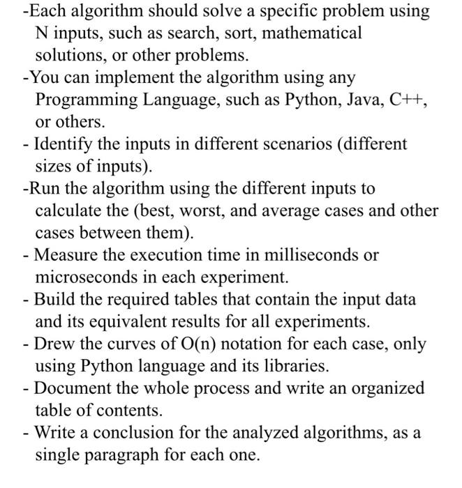 -Each algorithm should solve a specific problem using | Chegg.com