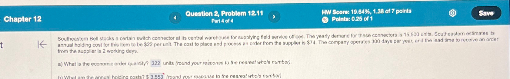Solved Chapter 12Question 2, ﻿Problem 12.11HW Score: | Chegg.com