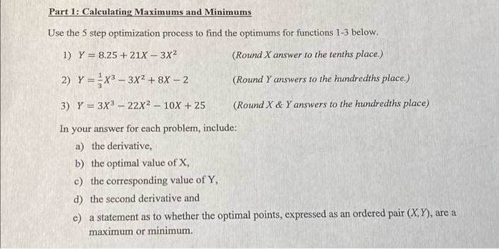Solved Part 1: Calculating Maximums and Minimums Use the 5 | Chegg.com