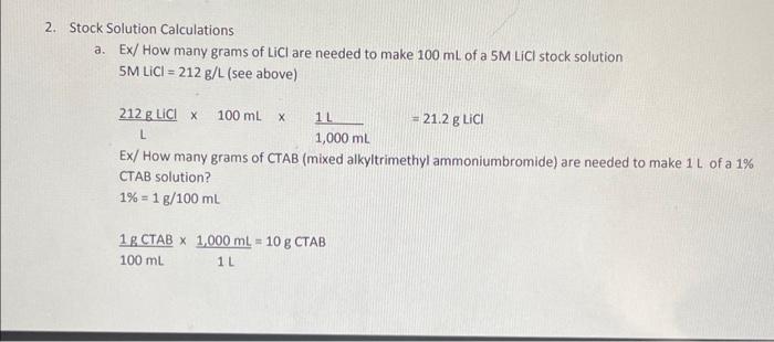 Solved Stock Solution Calculations a. Ex/ How many grams of | Chegg.com