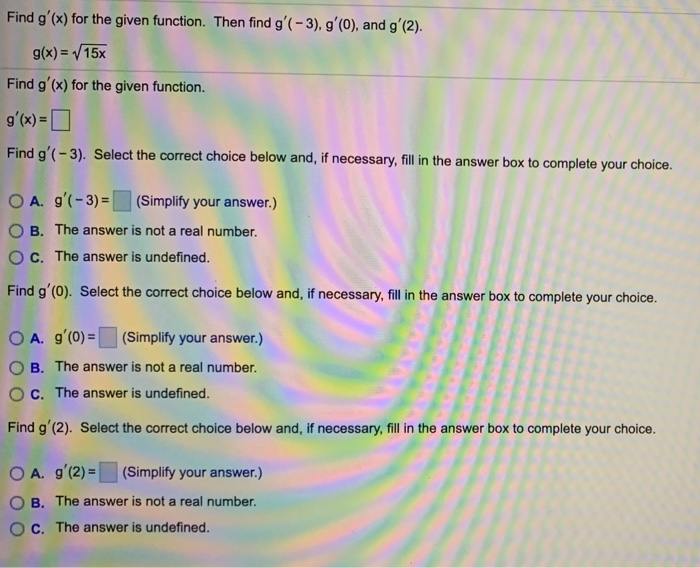 Solved Find g'(x) for the given function. Then find g'(-3), | Chegg.com