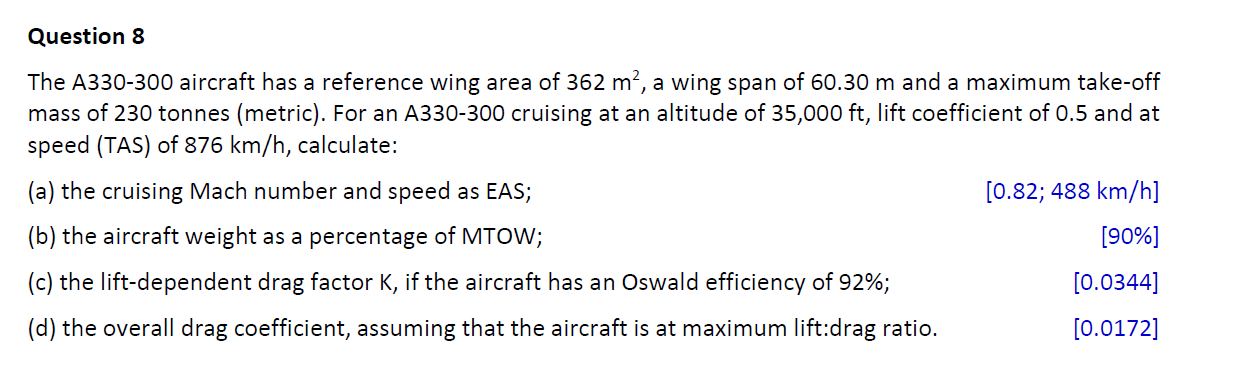 Solved Question 8The A330-300 ﻿aircraft has a reference wing | Chegg.com