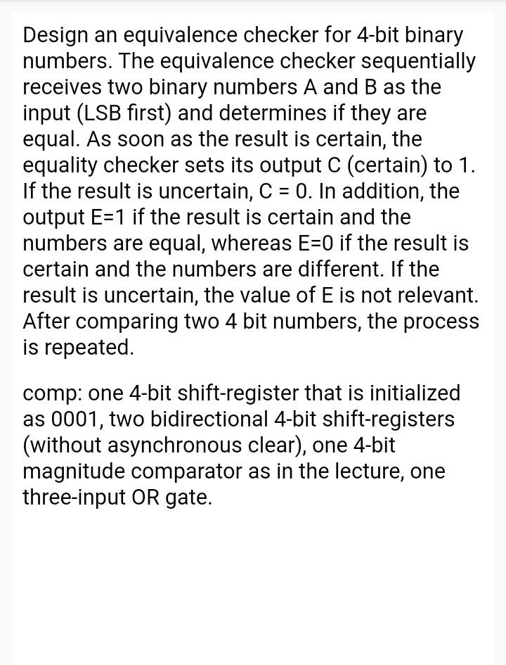 Solved Design an equivalence checker for 4-bit binary | Chegg.com