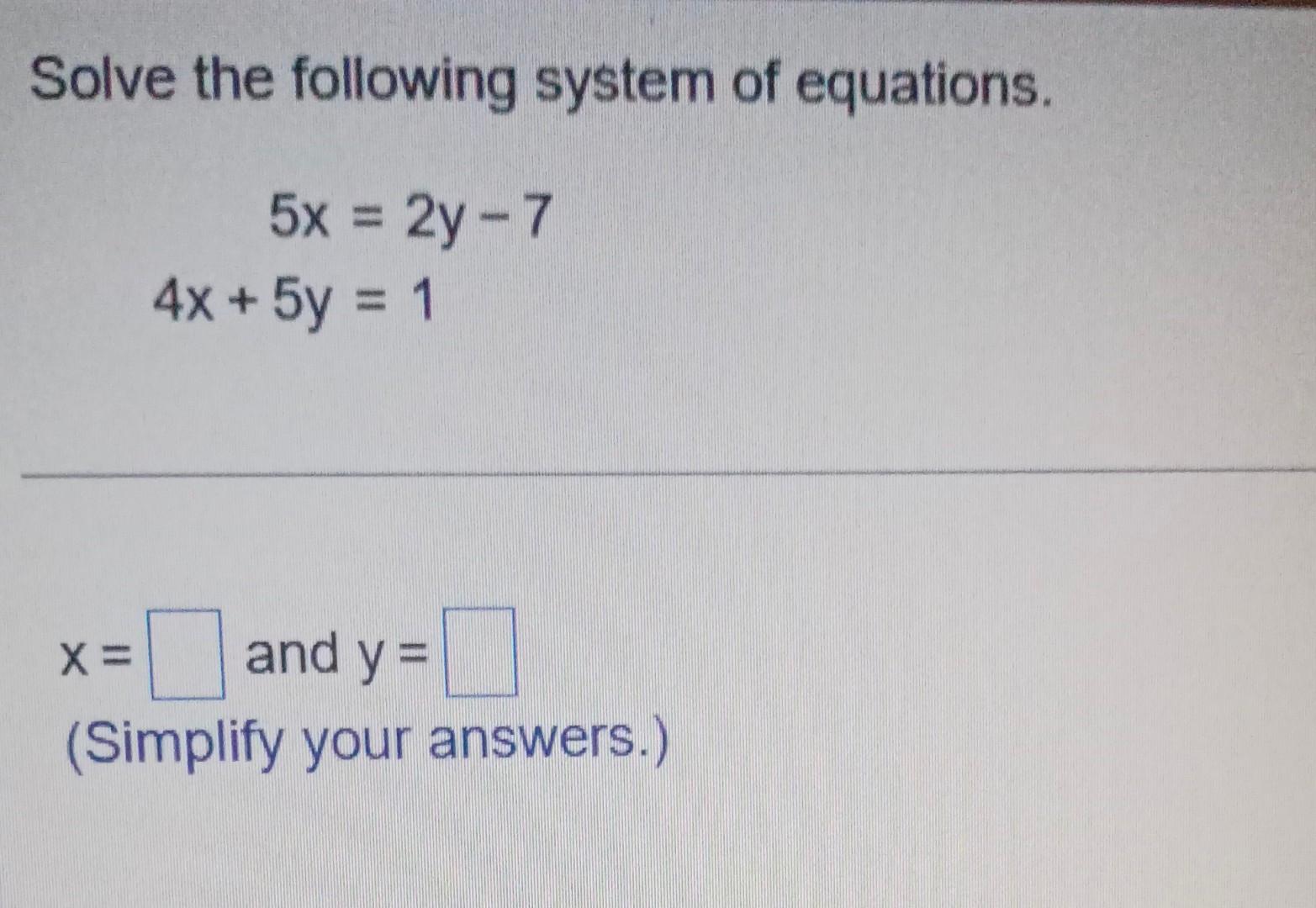 Solved Solve the following system of equations. | Chegg.com