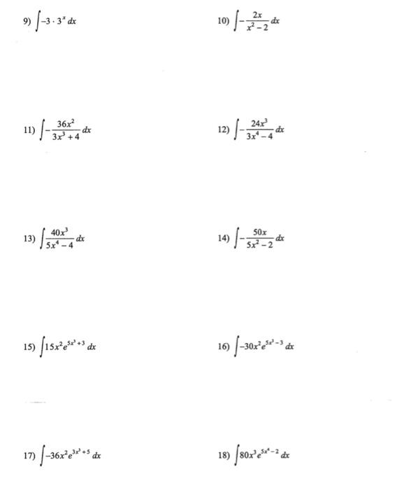 Solved ∫−3⋅3xdx 10) ∫−x2−22xdx ∫−3x3+436x2dx 12) | Chegg.com