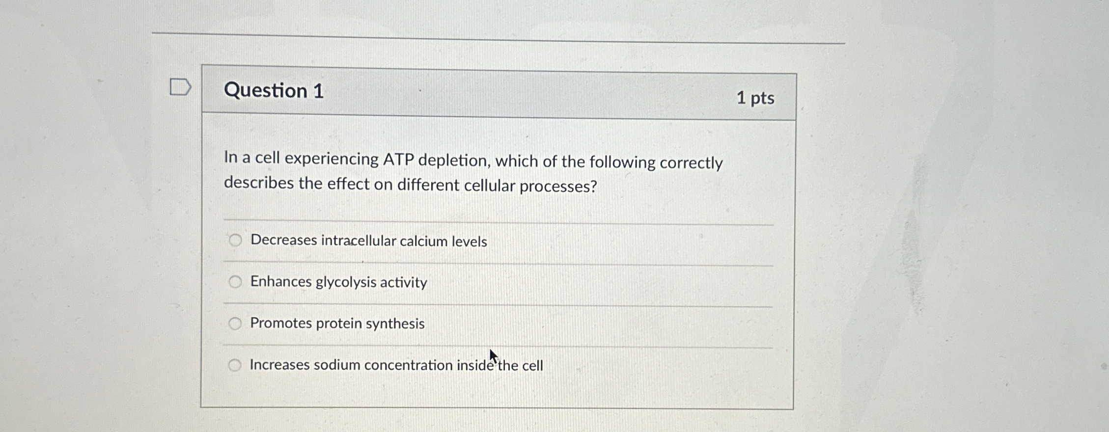 Solved Question 11 ﻿ptsIn a cell experiencing ATP depletion, | Chegg.com
