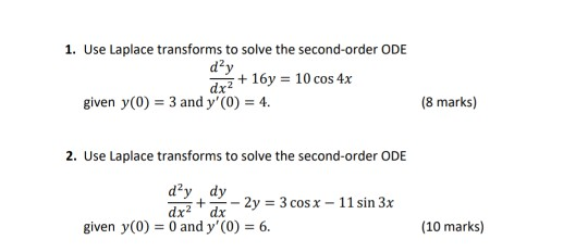 Solved 1. Use Laplace transforms to solve the second-order | Chegg.com