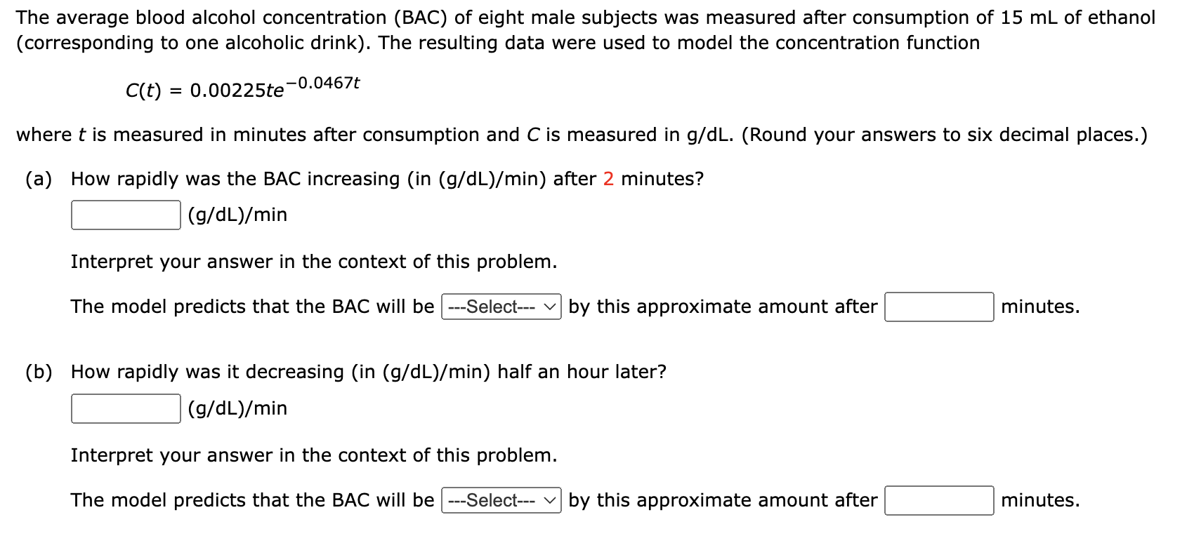 Solved The average blood alcohol concentration (BAC) ﻿of | Chegg.com