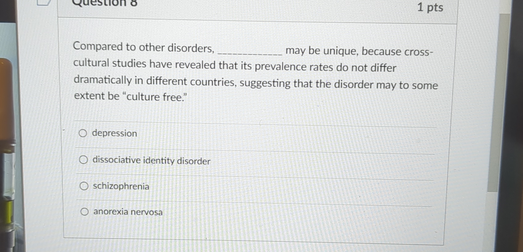 Solved 1 ﻿ptsCompared to other disorders, may be unique, | Chegg.com