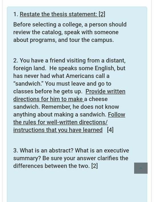 Solved 1. Restate the thesis statement: [2] Before selecting | Chegg.com
