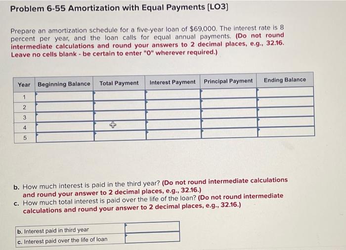 Solved Problem 6-55 Amortization with Equal Payments [LO3] | Chegg.com