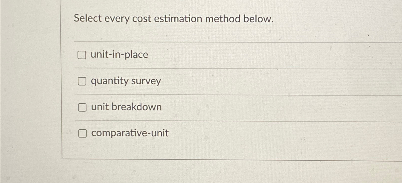 Solved Select every cost estimation method | Chegg.com
