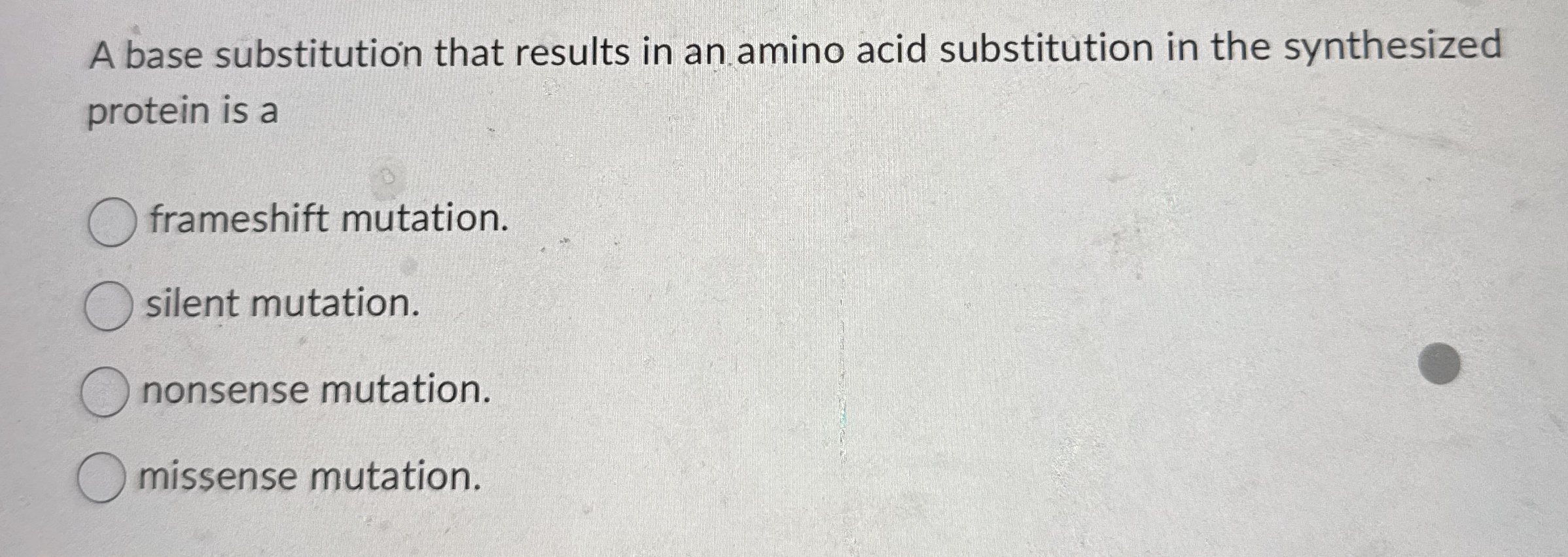 Solved A base substitution that results in an amino acid | Chegg.com