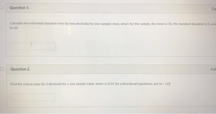 Solved Question 1 5 Calculate the estimated standard error | Chegg.com
