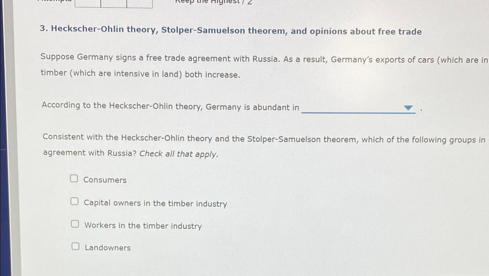 Solved Heckscher-Ohlin theory, Stolper-Samuelson theorem, | Chegg.com