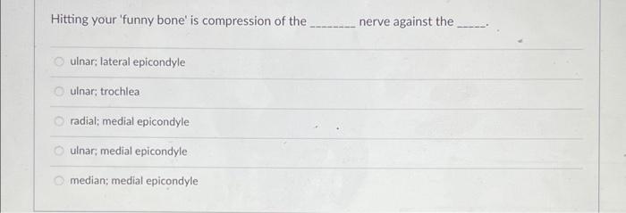 Solved Hitting your 'funny bone' is compression of the | Chegg.com