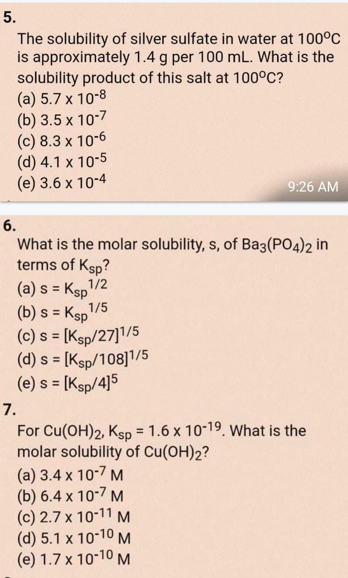 Solved 5. The solubility of silver sulfate in water at 100°C | Chegg.com
