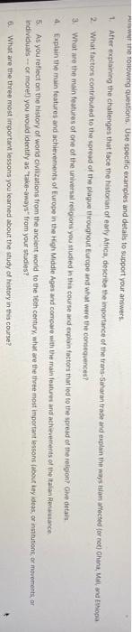 the following questions. Use specific examples and | Chegg.com