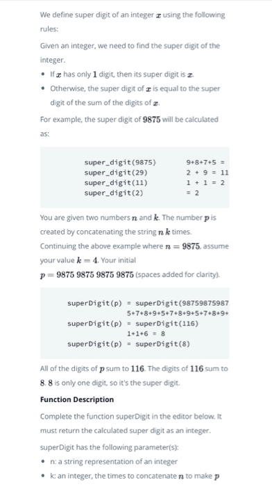 (Solved) : Define Super Digit Integer Using Following Rules Given ... (Solved) : Define Super Digit Integer Using Following Rules Given ...