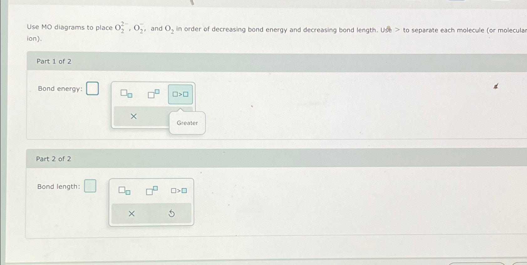 Solved Use MO diagrams to place O22-,O2-, ﻿and O2 ﻿in order | Chegg.com